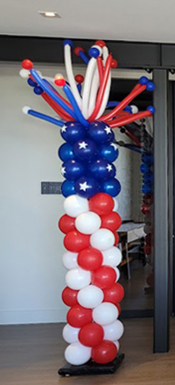 Patriotic Flag Columns with Fireworks Topper - M & M Balloon Co. of Seattle