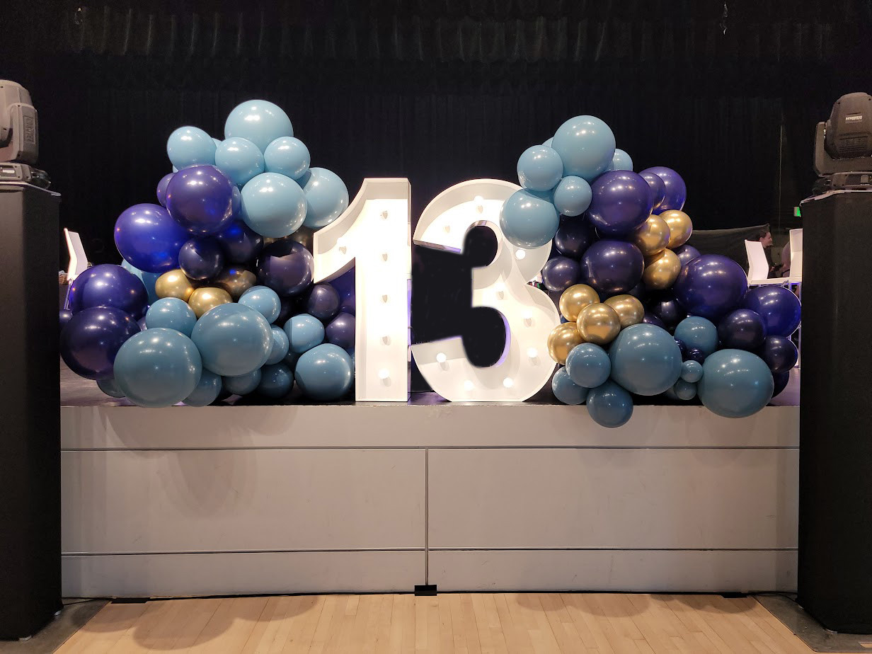 Lighted Number Marquee 13 with Organic Arrangements - M & M Balloon Co ...