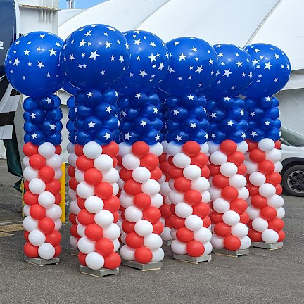 Patriotic Red, White & Blue Spiral Flag Columns - M & M Balloon Co. of ...