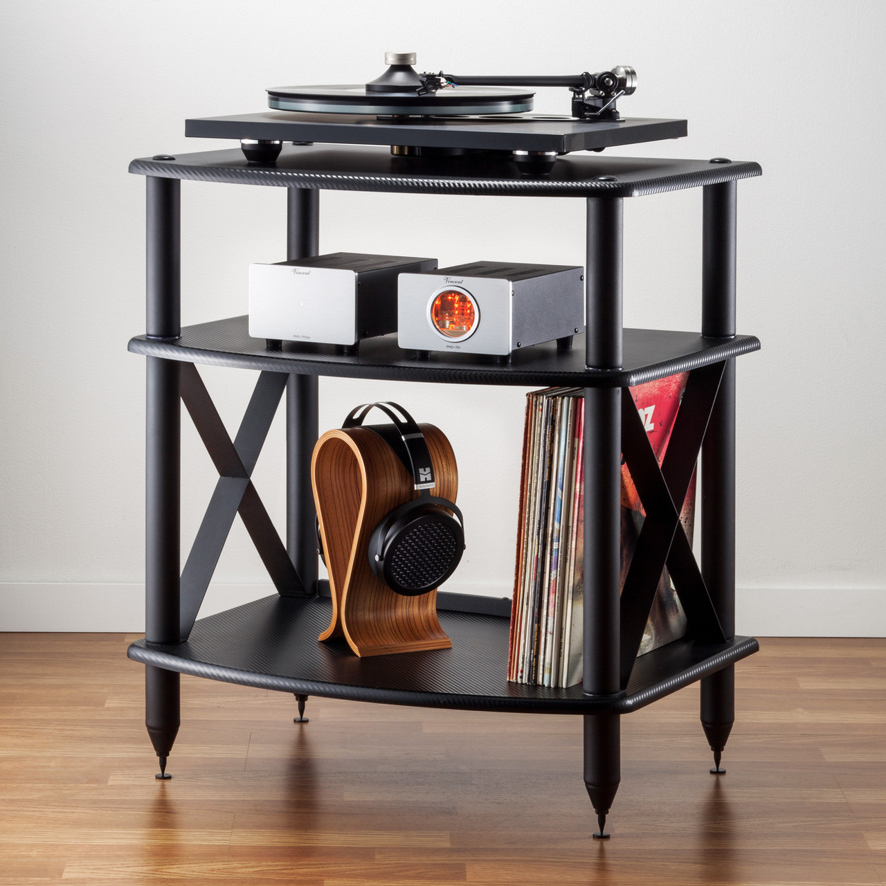 Pangea Audio Vulcan 3-Shelf Turntable Stand with Vinyl Record Storage - Select Finishes - Audio ...