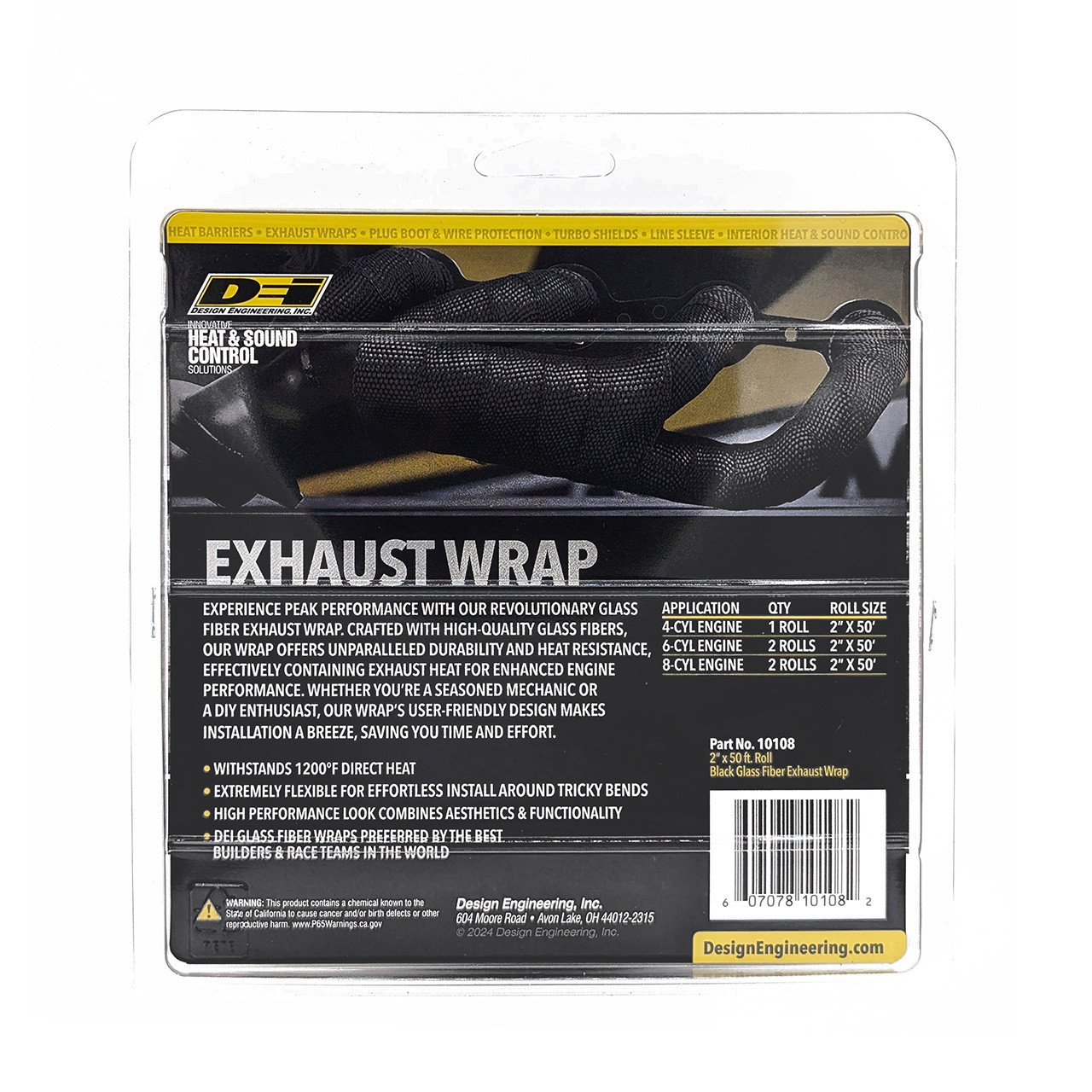 Black Glass Fiber Exhaust Wrap - 2" x 50' | DEI