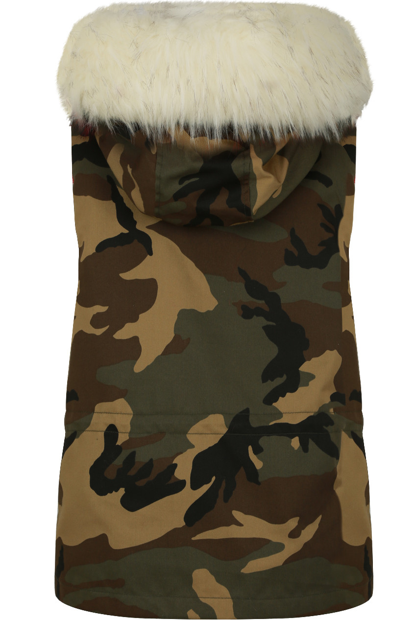 Camouflage Fur Hood Gilet - Buy Fashion Wholesale in The UK