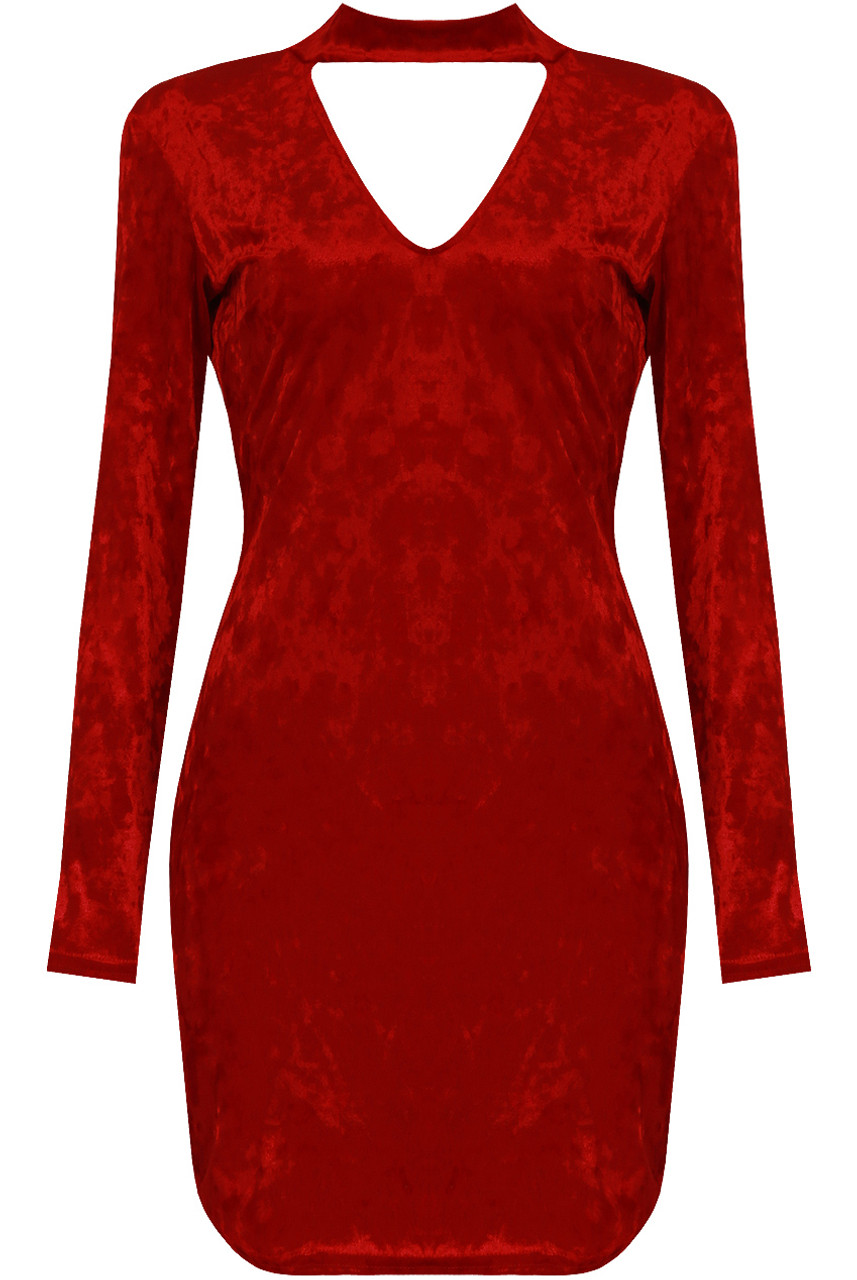 Velvet Choker Neck Bodycon Dress - 3 Colours - Buy Fashion Wholesale In