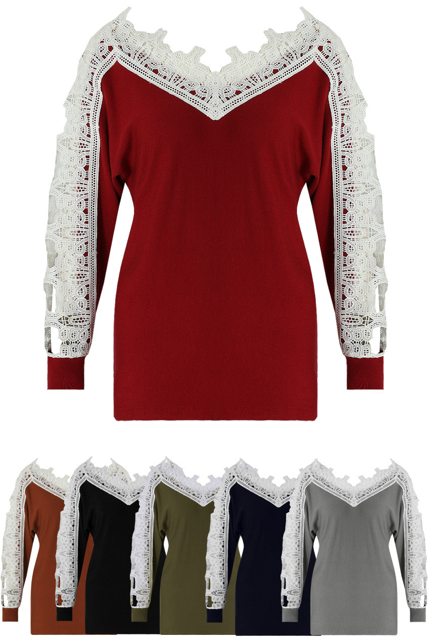 Lace Cold Shoulder Knitted Jumper - Buy Fashion Wholesale in The UK