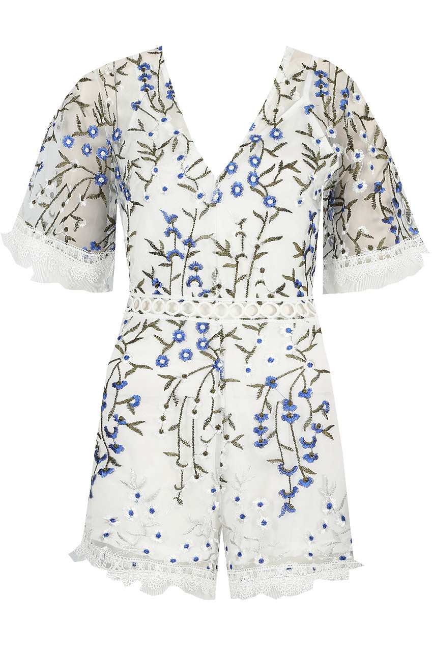 Contrast Embroidery Floral Print Playsuit - Buy Fashion Wholesale in The UK