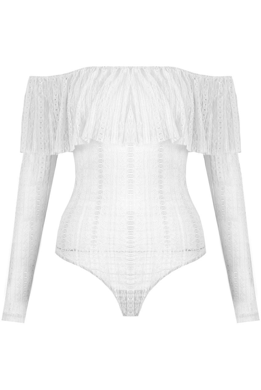Lace Mesh Trim Frilled Bodysuit - Buy Fashion Wholesale in The UK