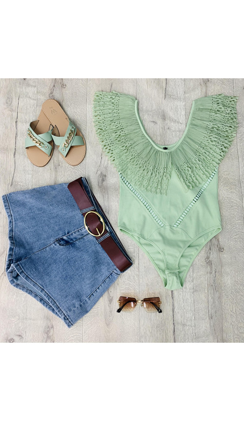 Laser Cut Frill Neck Bodysuit - Buy Fashion Wholesale in The UK