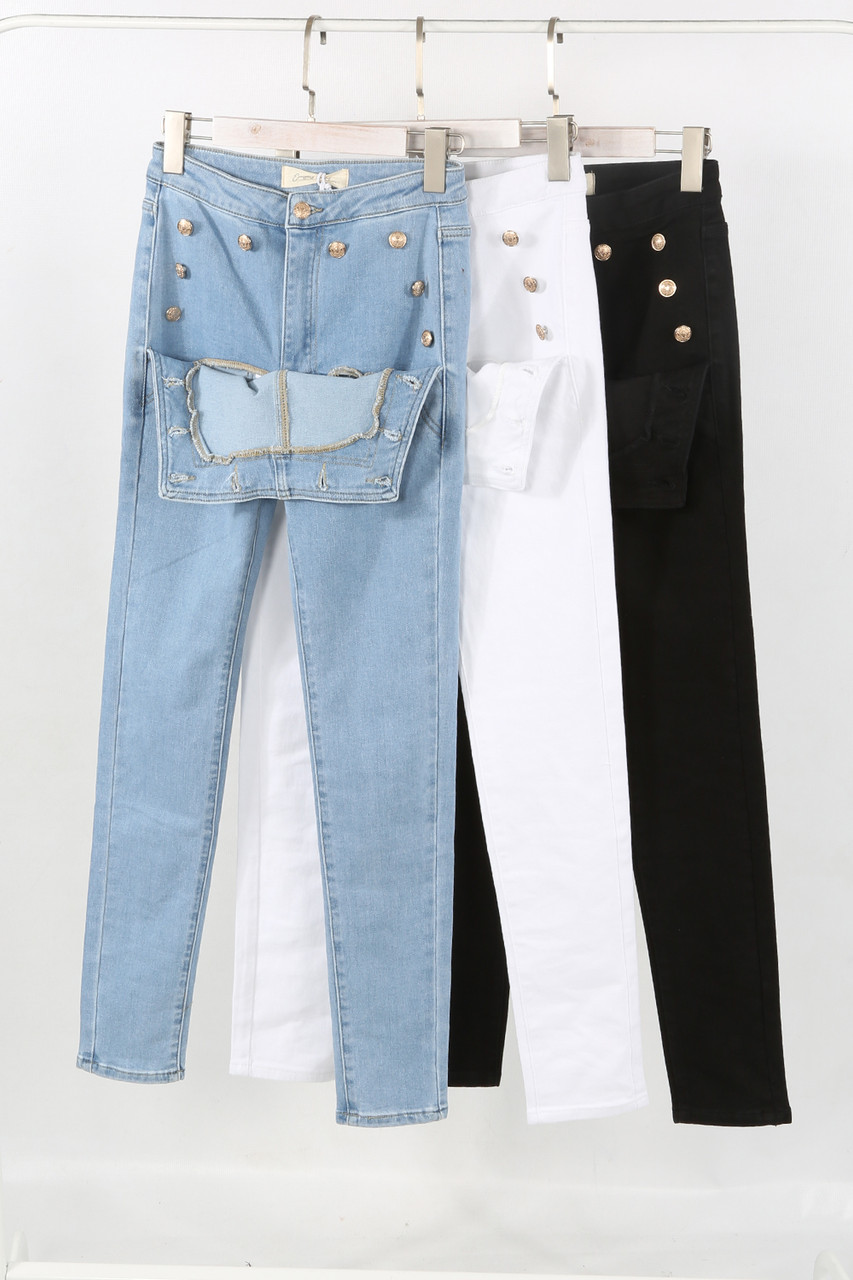 Dual Flapped Golden Buttons Jeans - Buy Fashion Wholesale in The UK