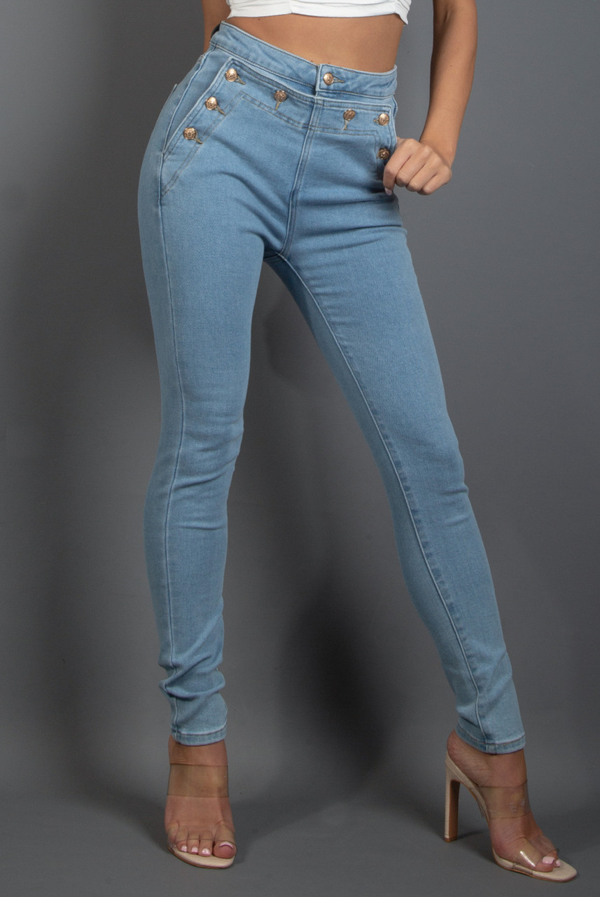 Dual Flapped Golden Buttons Jeans - Buy Fashion Wholesale in The UK