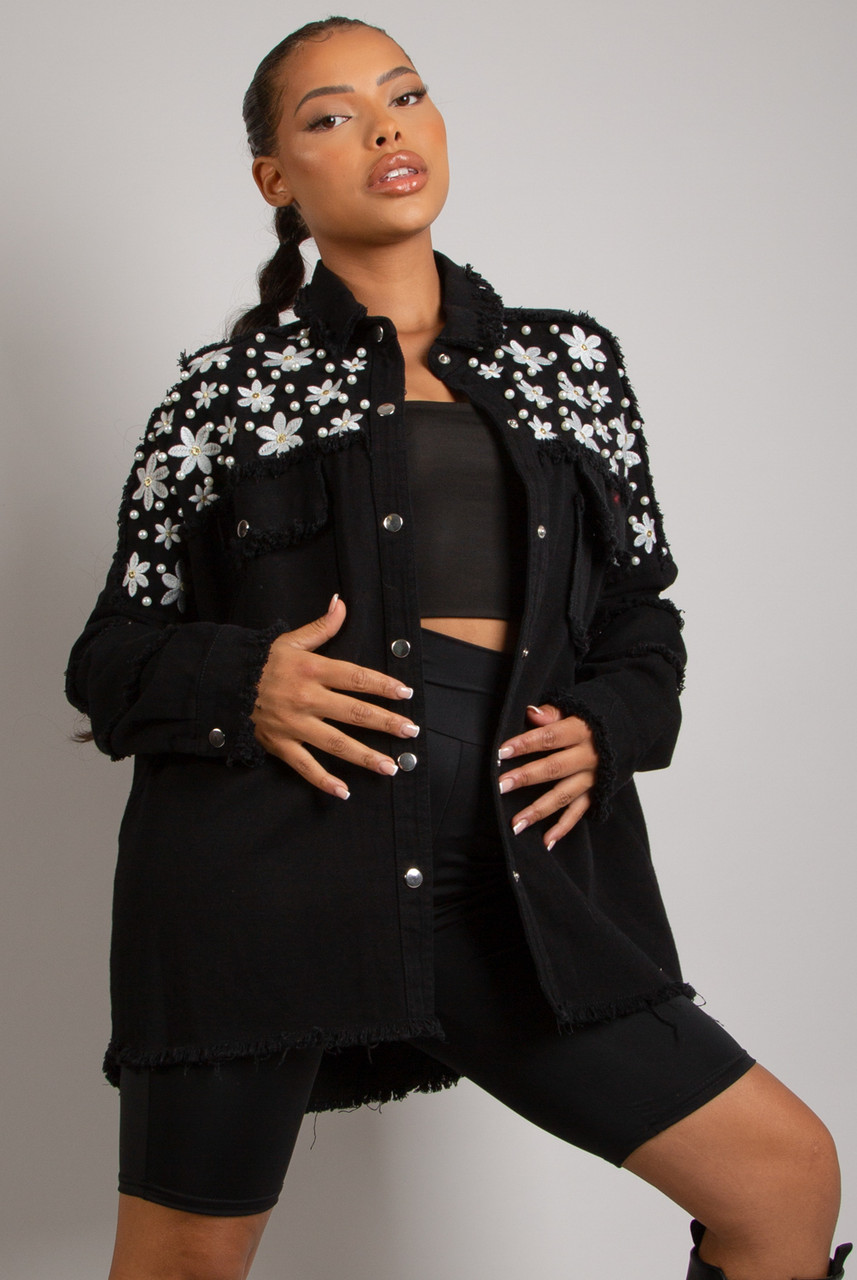 Embroidered Frayed Denim Shacket - Buy Fashion Wholesale in The UK