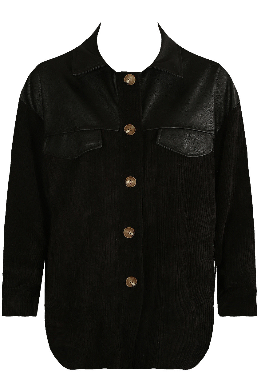 PU Collar Trim Shacket - Buy Fashion Wholesale in The UK