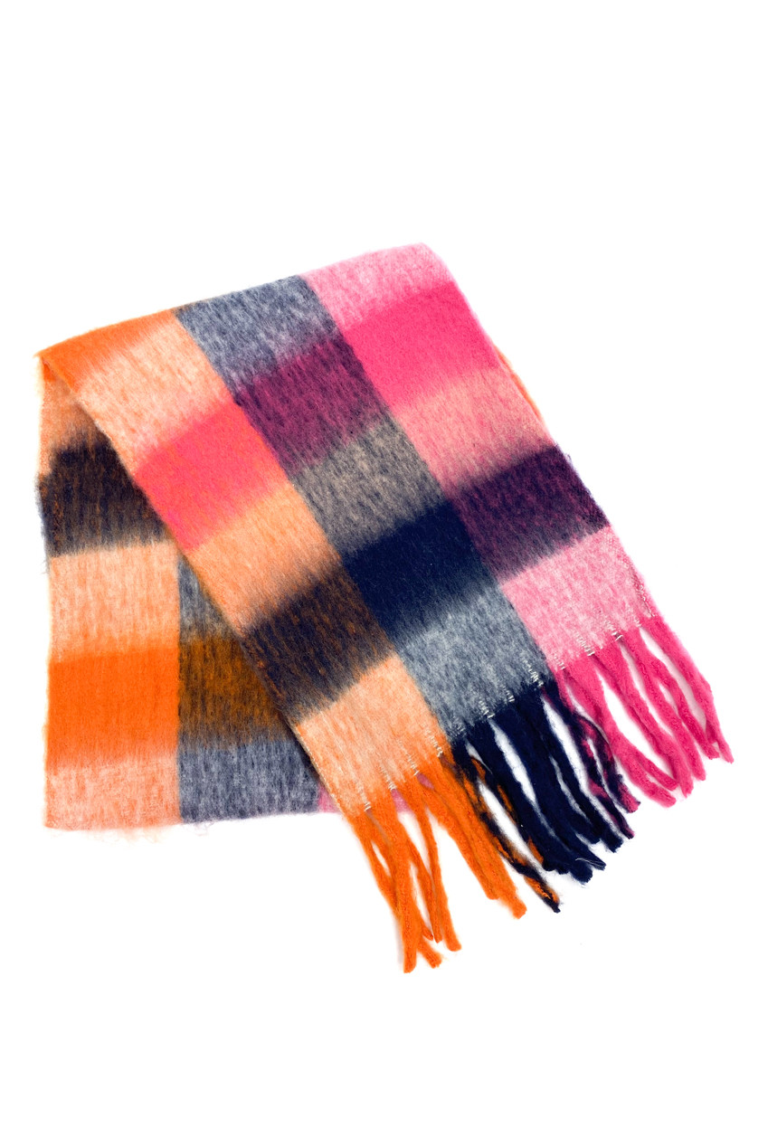 Check Print Fluffy Knit Scarf - Buy Fashion Wholesale in The UK