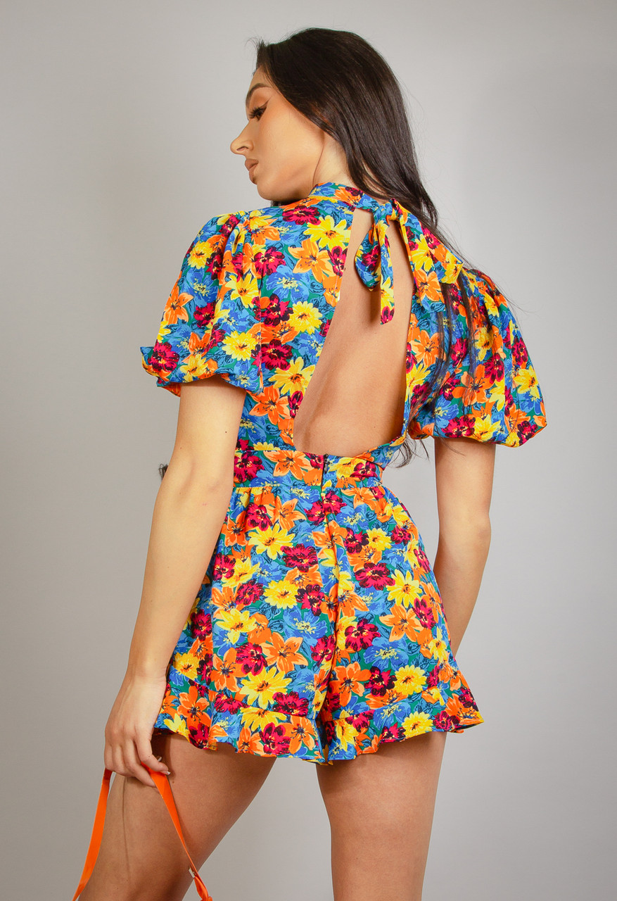 Backless Floral Playsuit- Buy Fashion Wholesale in The UK
