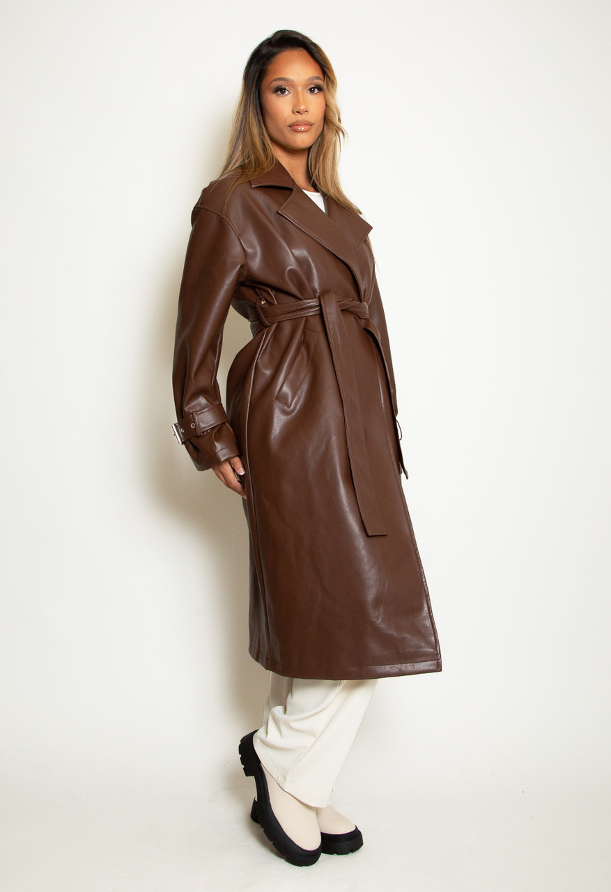 Buckle Cuff Faux Leather Trench Coat - Buy Fashion Wholesale in The UK