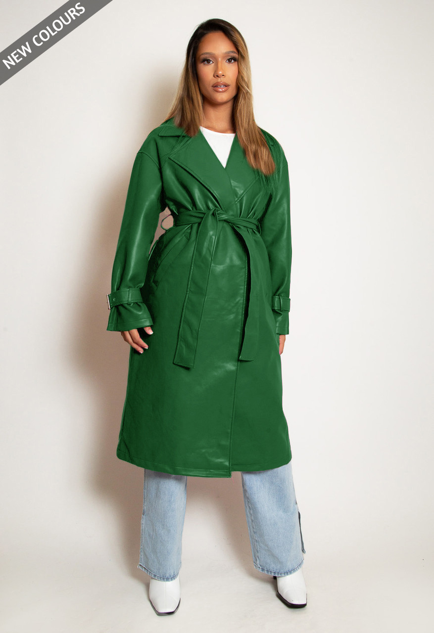 Buckle Cuff Faux Leather Trench Coat - Buy Fashion Wholesale in The UK