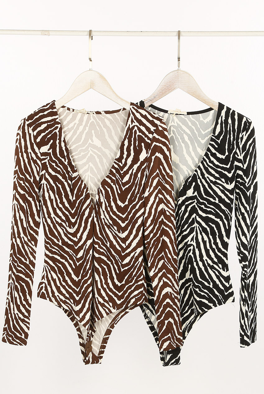 Zebra Print Low Neck Bodysuit - Buy Fashion Wholesale in The UK