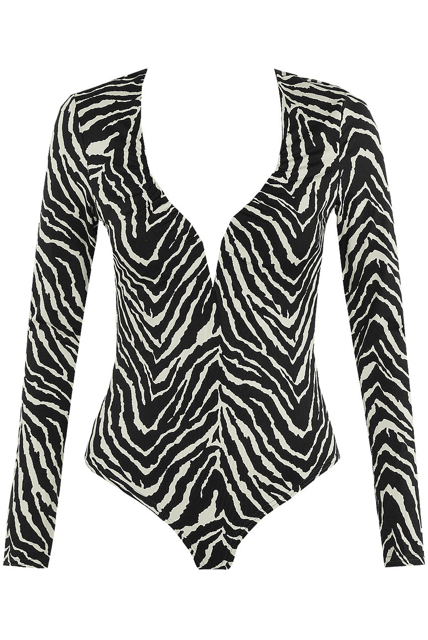 Zebra Print Low Neck Bodysuit - Buy Fashion Wholesale in The UK