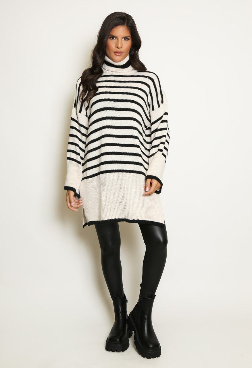 Striped Roll Neck Knitted Jumper - Buy Fashion Wholesale in The UK