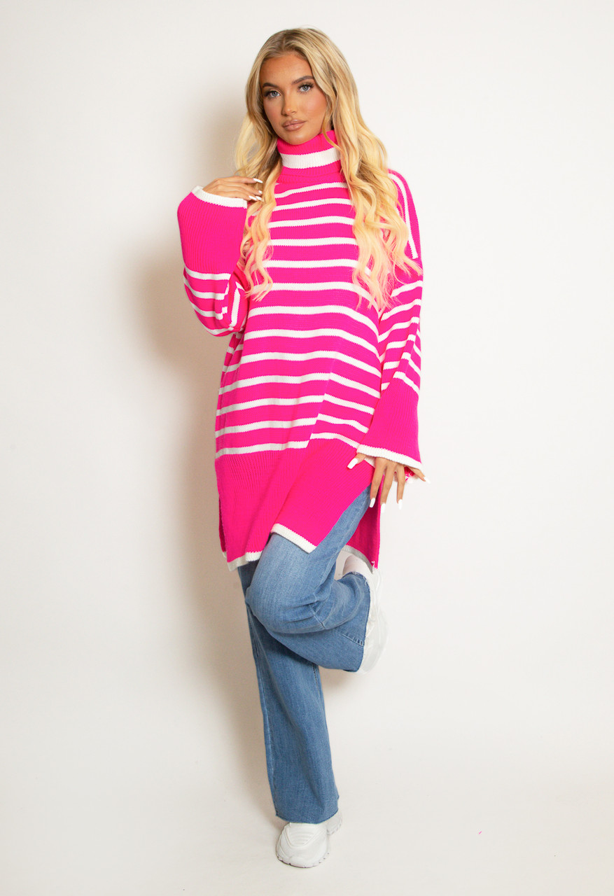Striped Roll Neck Knitted Jumper - Buy Fashion Wholesale in The UK