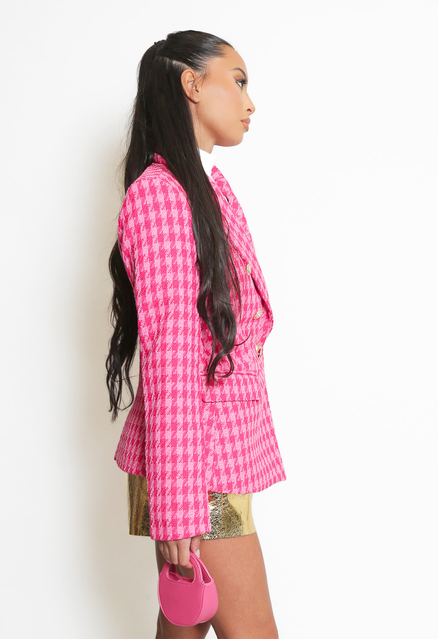 Woven Dogtooth Check Double Breasted Blazer - Buy Fashion Wholesale in ...