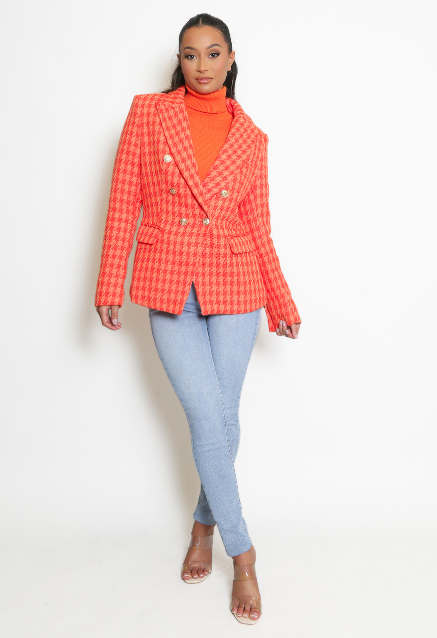 Woven Dogtooth Check Double Breasted Blazer - Buy Fashion Wholesale in ...