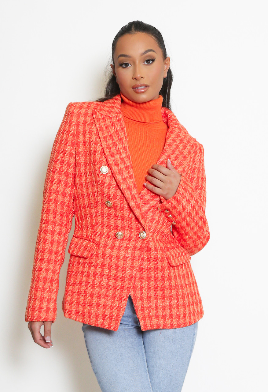 Woven Dogtooth Check Double Breasted Blazer - Buy Fashion Wholesale in ...