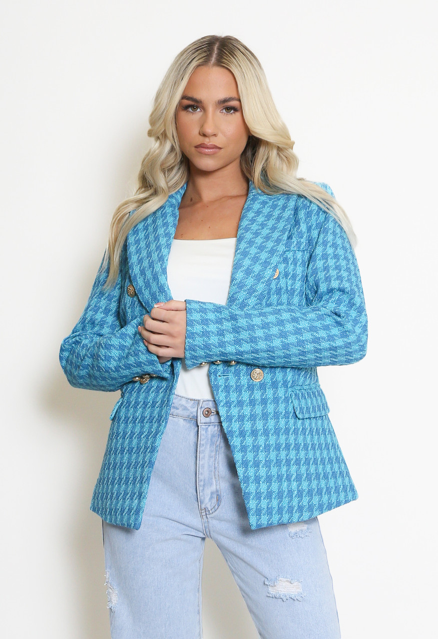 Woven Dogtooth Check Double Breasted Blazer - Buy Fashion Wholesale in ...