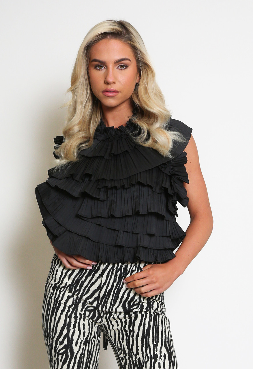 Overlay Frilled Trim Open Back Blouse- Buy Fashion Wholesale in The UK