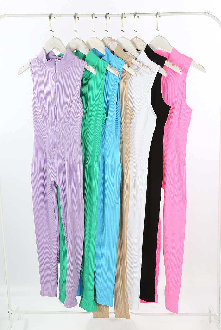 Zip Front Ribbed Sleeveless Unitard - Buy Fashion Wholesale in The UK