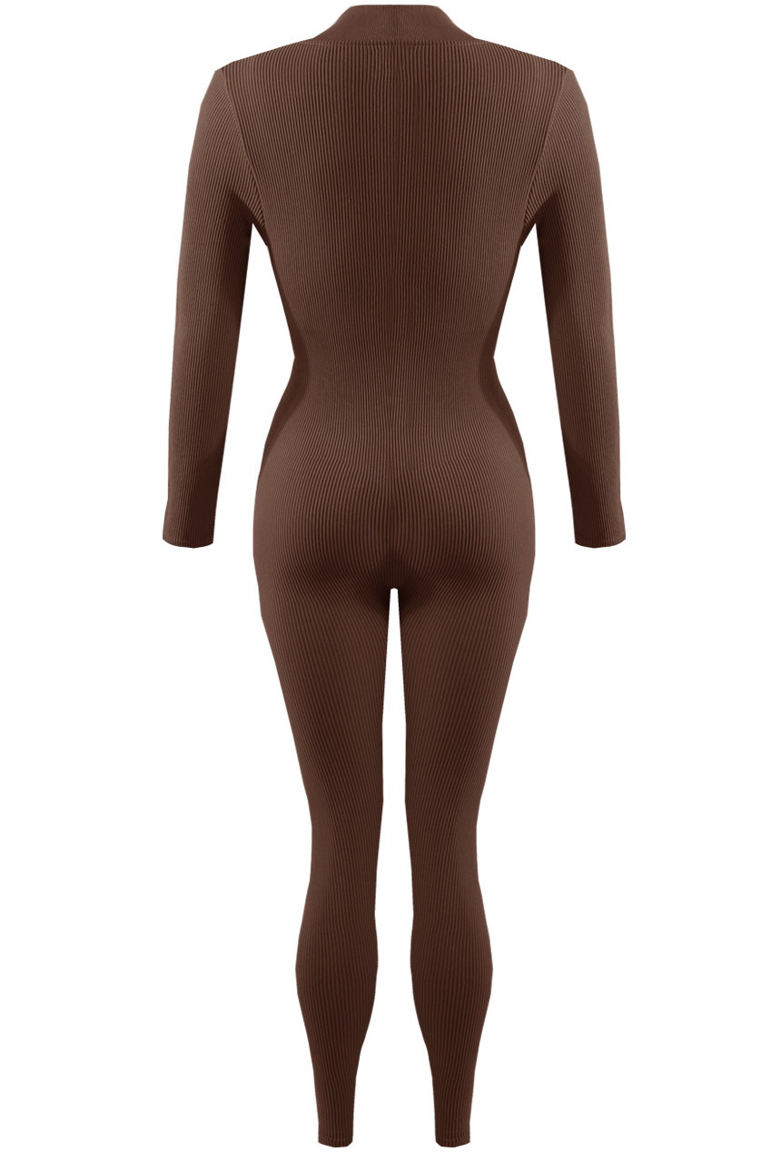 Ribbed High Neck Zip Front Unitard - Buy Fashion Wholesale in The UK