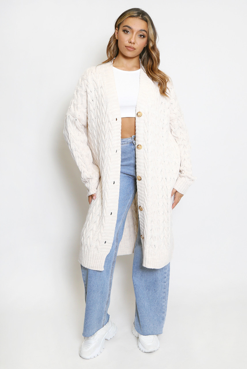 Cable Knit Button Front Cardigan - Buy Fashion Wholesale in The UK