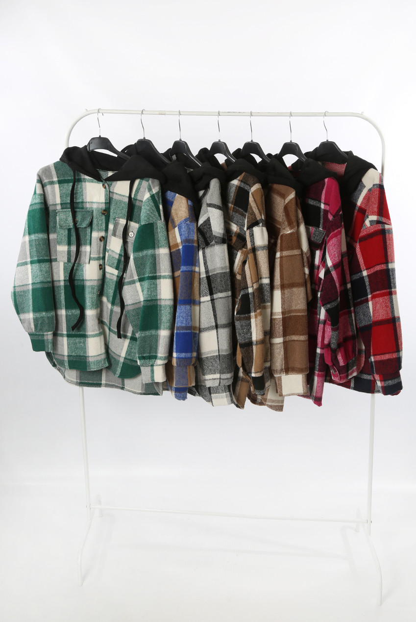 Check Hooded Shacket- Buy Fashion Wholesale in The UK