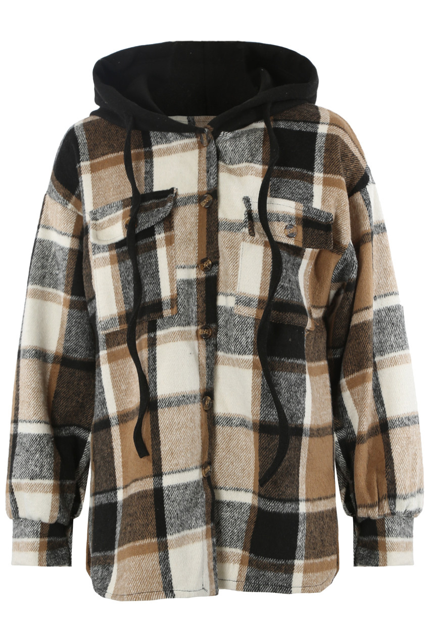 Check Hooded Shacket- Buy Fashion Wholesale in The UK