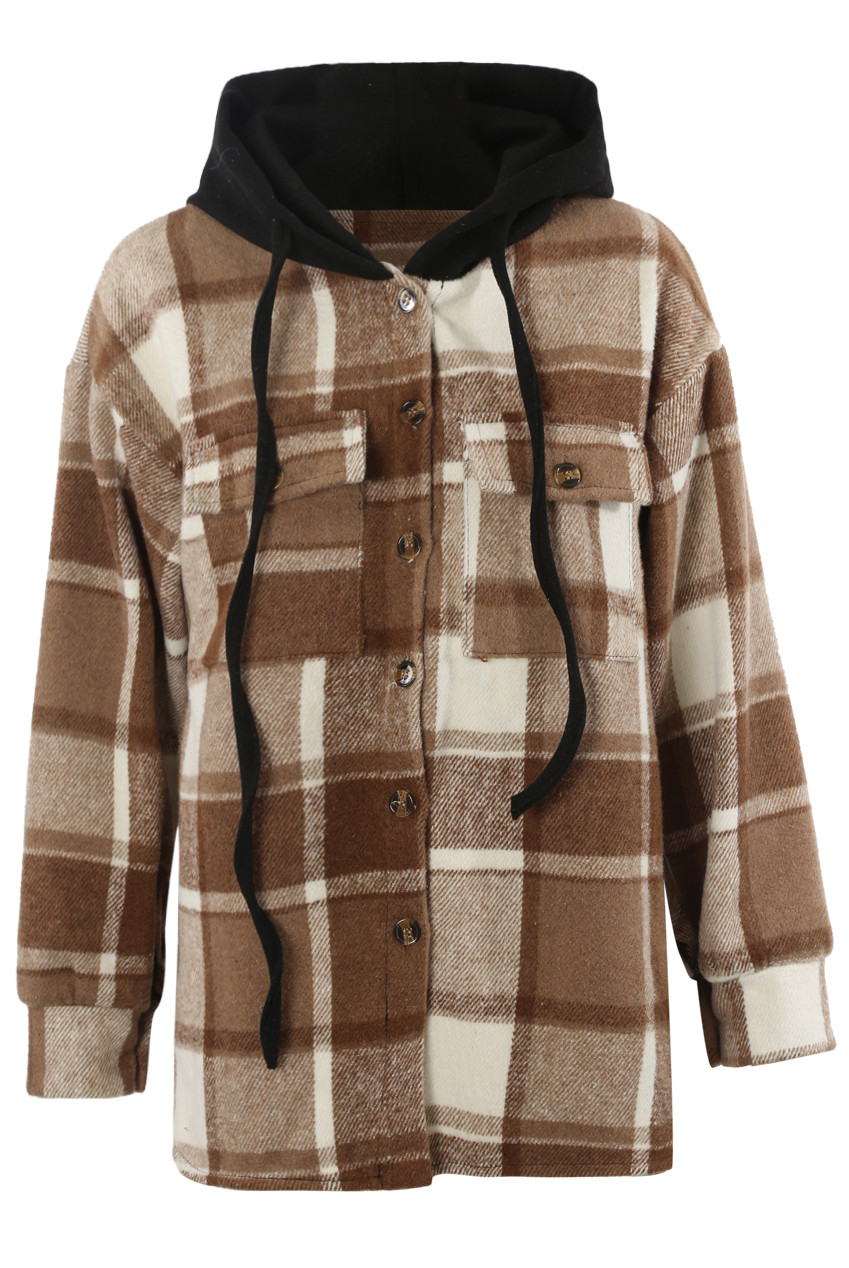 Check Hooded Shacket- Buy Fashion Wholesale in The UK