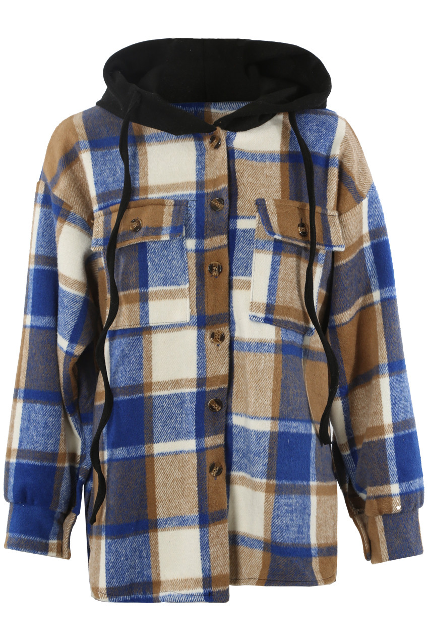 Check Hooded Shacket- Buy Fashion Wholesale in The UK