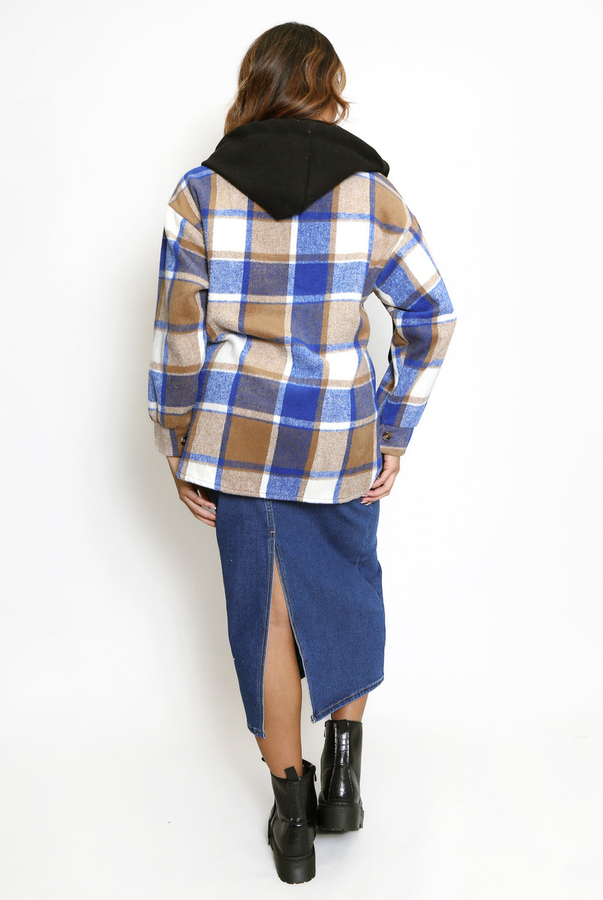 Check Hooded Shacket- Buy Fashion Wholesale in The UK