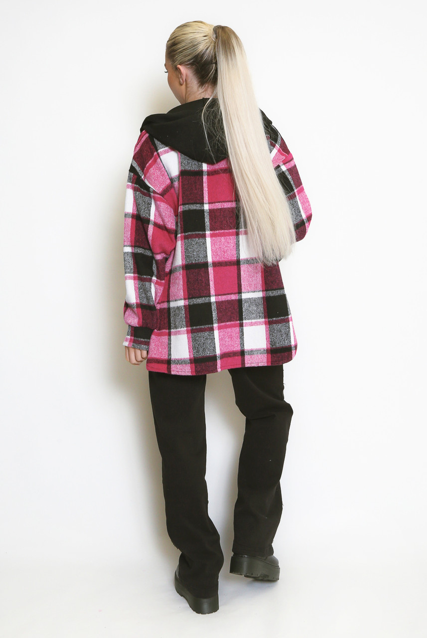 Check Hooded Shacket- Buy Fashion Wholesale in The UK