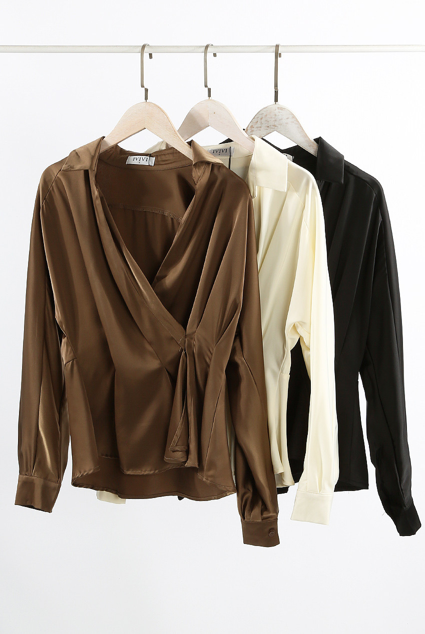 Pleated Cross Over Satin Blouse - Buy Fashion Wholesale in The UK