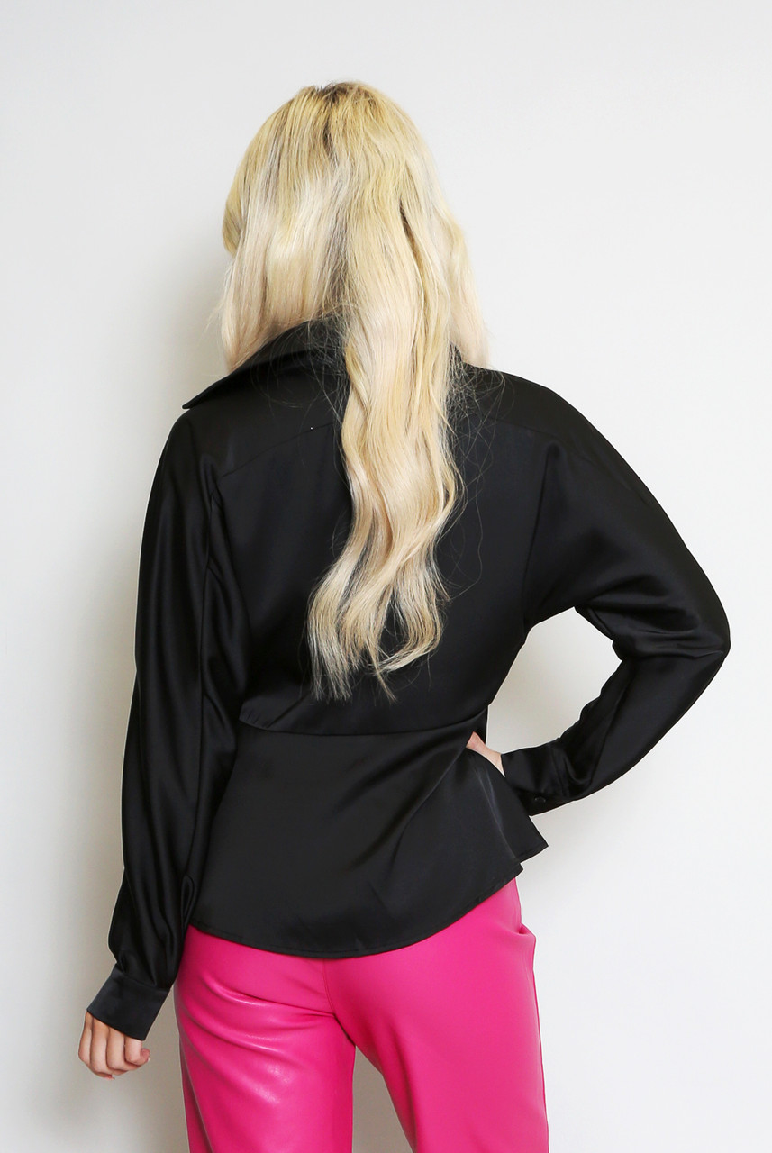 Pleated Cross Over Satin Blouse - Buy Fashion Wholesale in The UK