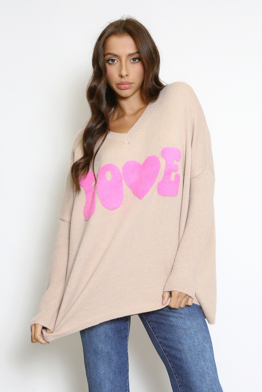 Love Slogan V Neck Jumper - Buy Fashion Wholesale in The UK
