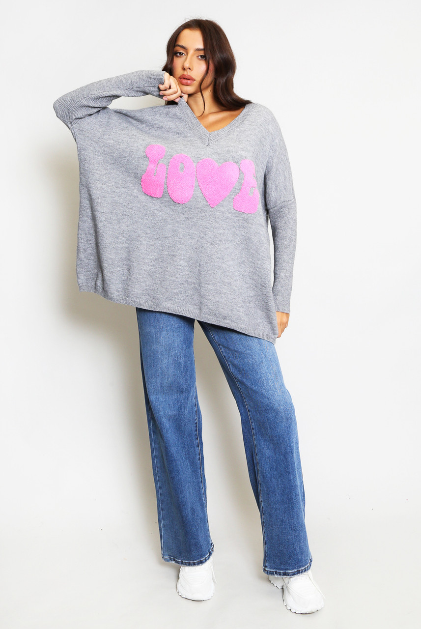Love Slogan V Neck Jumper - Buy Fashion Wholesale in The UK