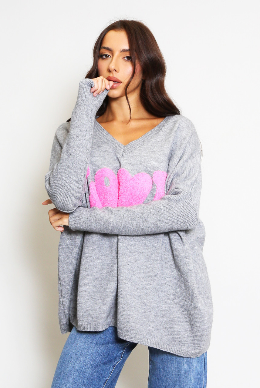 Love Slogan V Neck Jumper - Buy Fashion Wholesale in The UK