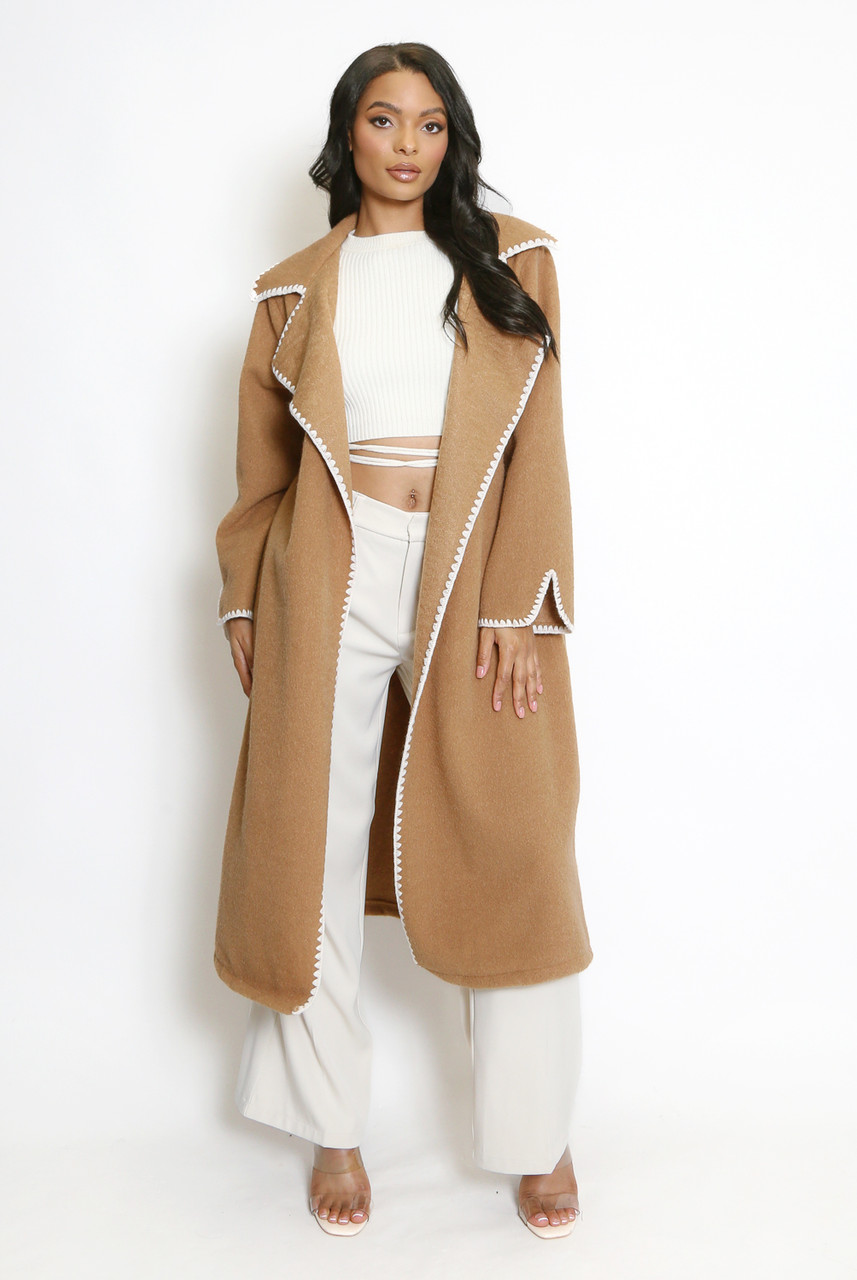 Contrast Edge Long Coat - Buy Fashion Wholesale in The UK