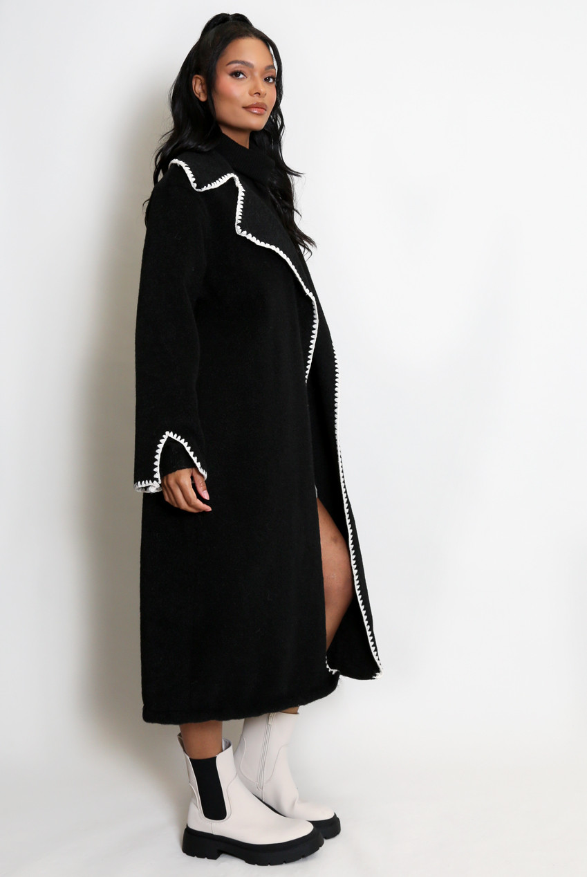 Contrast Edge Long Coat - Buy Fashion Wholesale in The UK