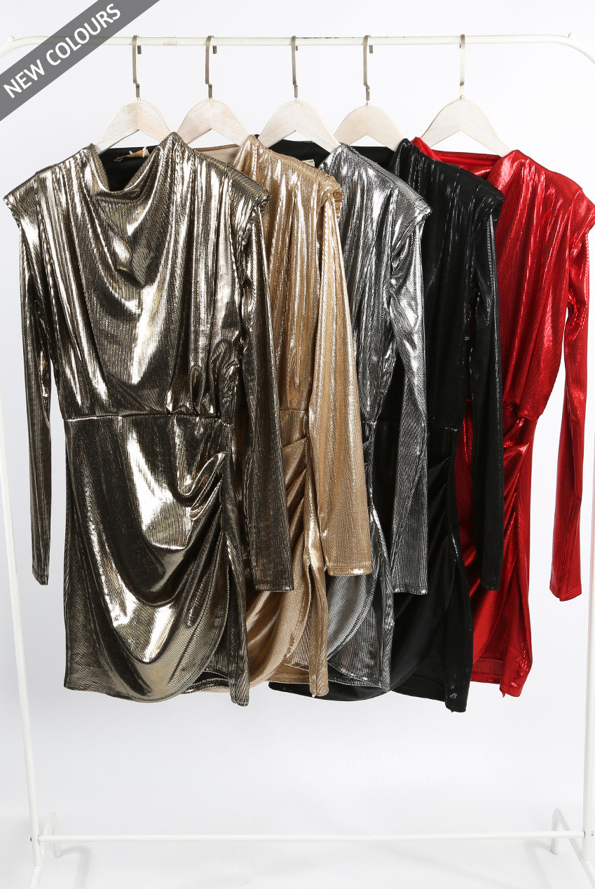 Metallic High Neck Mini Dress- Buy Fashion Wholesale in The UK
