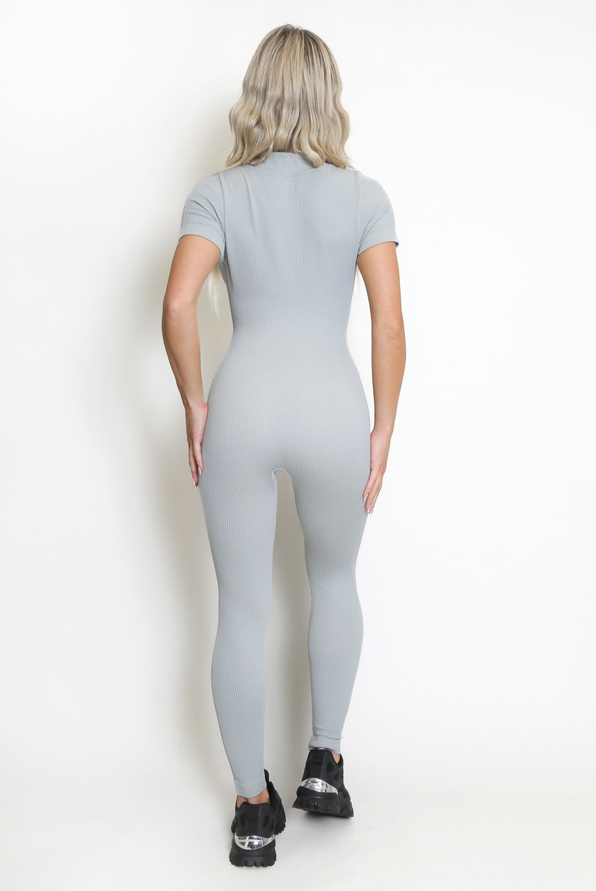 Ribbed Half Zip Up Unitard - Buy Fashion Wholesale in The UK