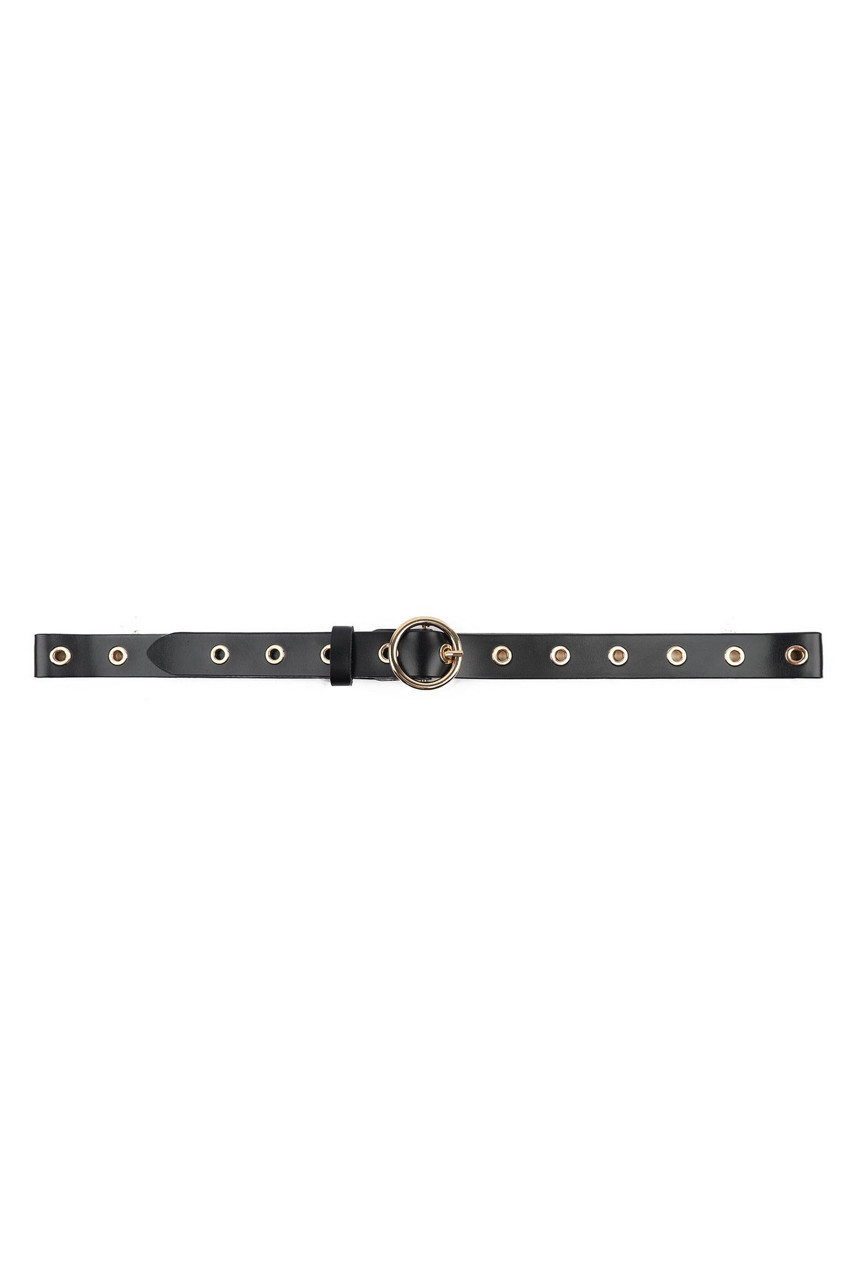 Leather Slim Round Buckle Eyelet Belt