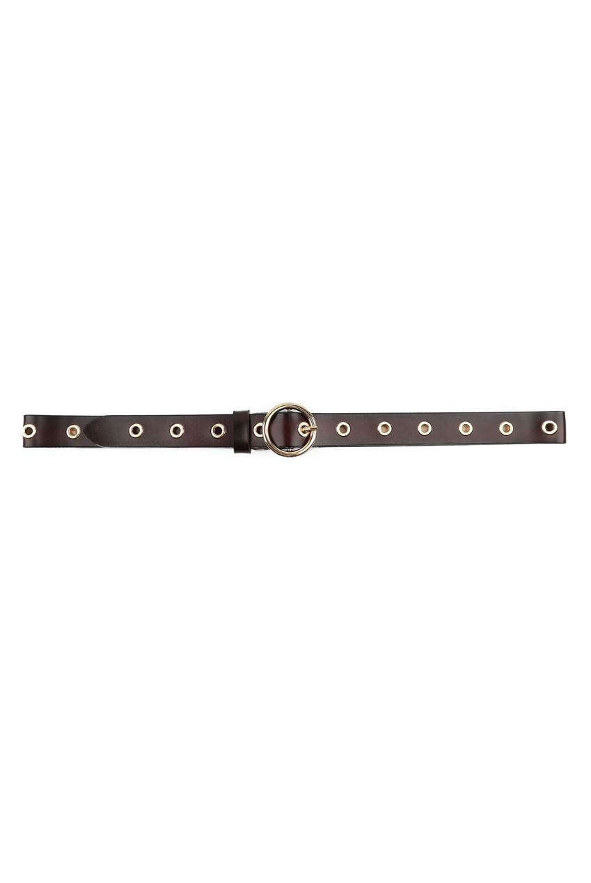 Leather Slim Round Buckle Eyelet Belt