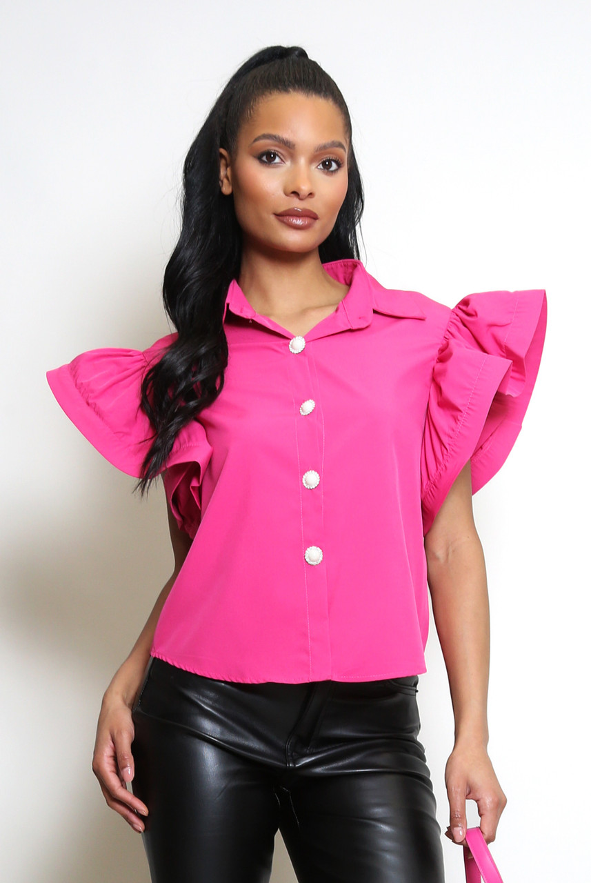 Frill Sleeve Boxy Blouse- Buy Fashion Wholesale in The UK