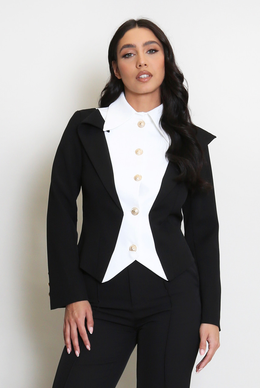 Structured Two Tone Fitted Blazer- Buy Fashion Wholesale in The UK
